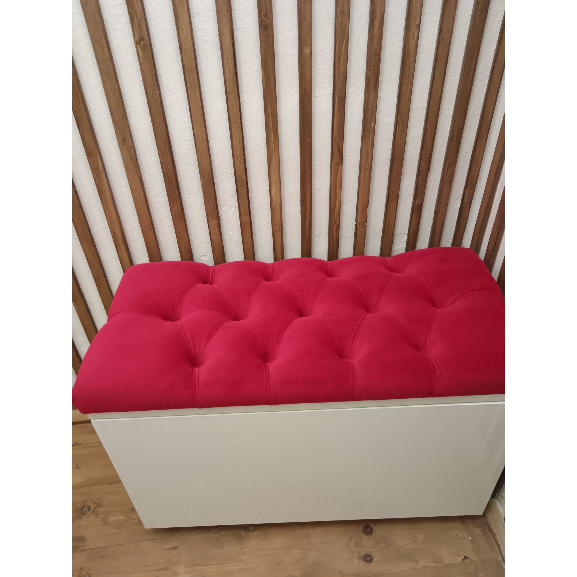 Pantofar tapitat, MDF Alb Lucios MG, Rosu, 60x32x48 cm - eMAG.ro
