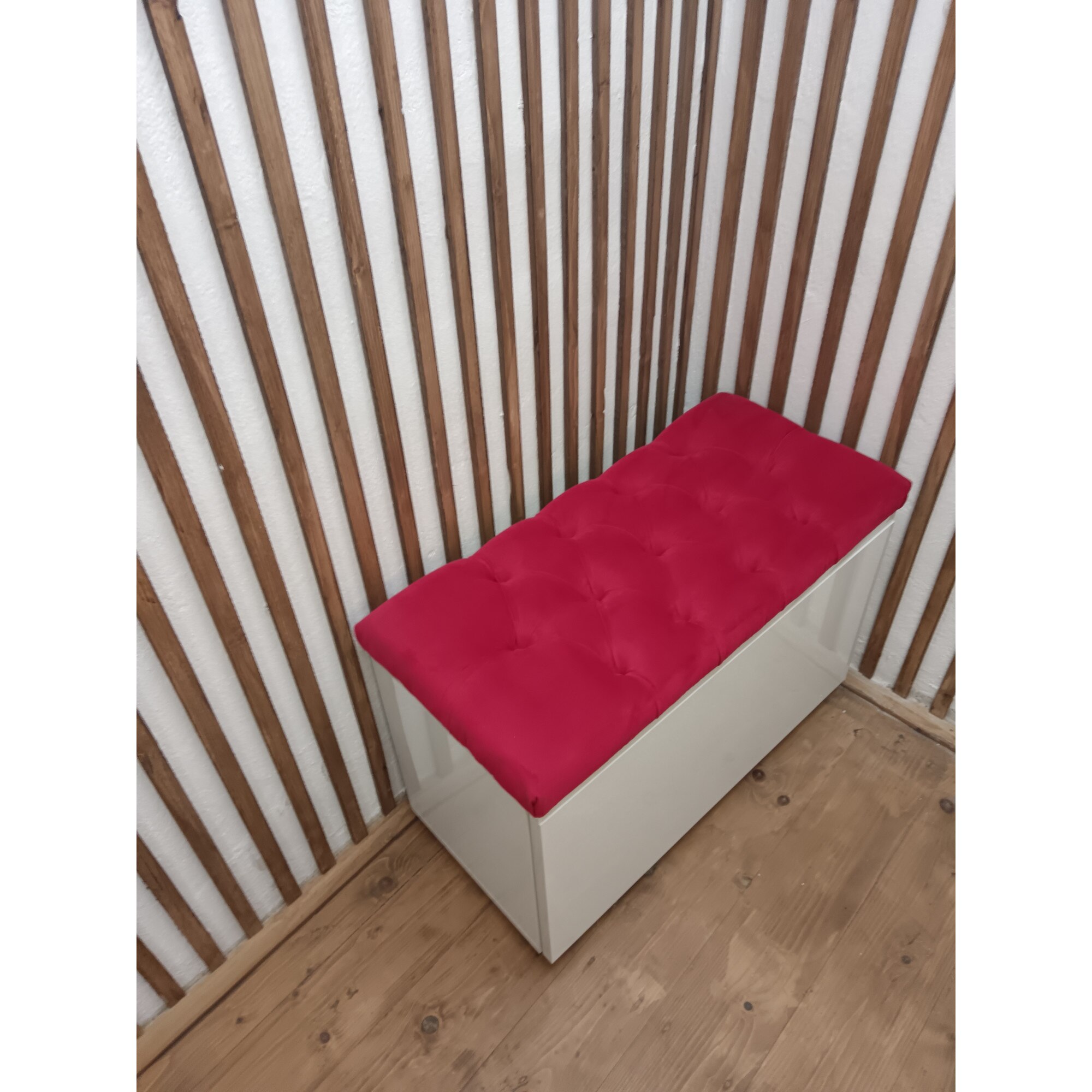 Pantofar tapitat, MDF Alb Lucios MG, Rosu, 60x32x48 cm - eMAG.ro