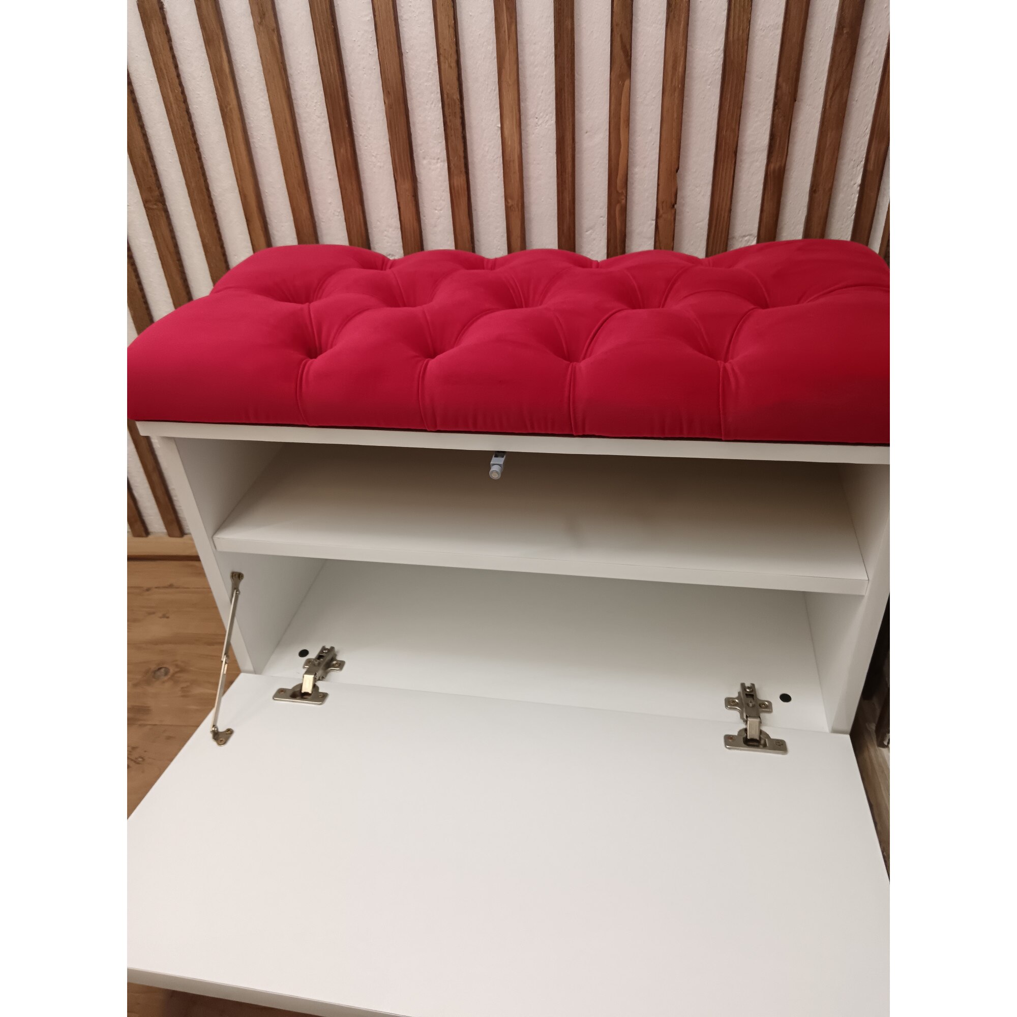 Pantofar tapitat, MDF Alb Lucios MG, Rosu, 60x32x48 cm - eMAG.ro