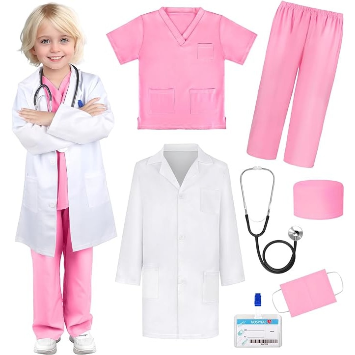 Costum Doctor pentru copii, Set cu Stetoscop de jucarie, Tesatura fina ...