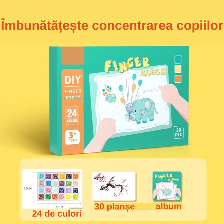 Set creativ de pictura cu degete SeLeSe, pentru Copii cu 24 de culori ...