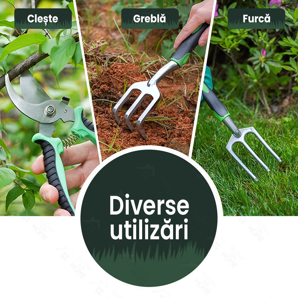 Set 22 accesorii unelte pentru gradinarit premium, GlowforHome, otel ...