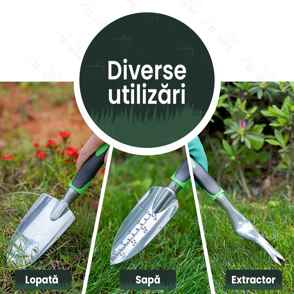 Set 22 accesorii unelte pentru gradinarit premium, GlowforHome, otel ...