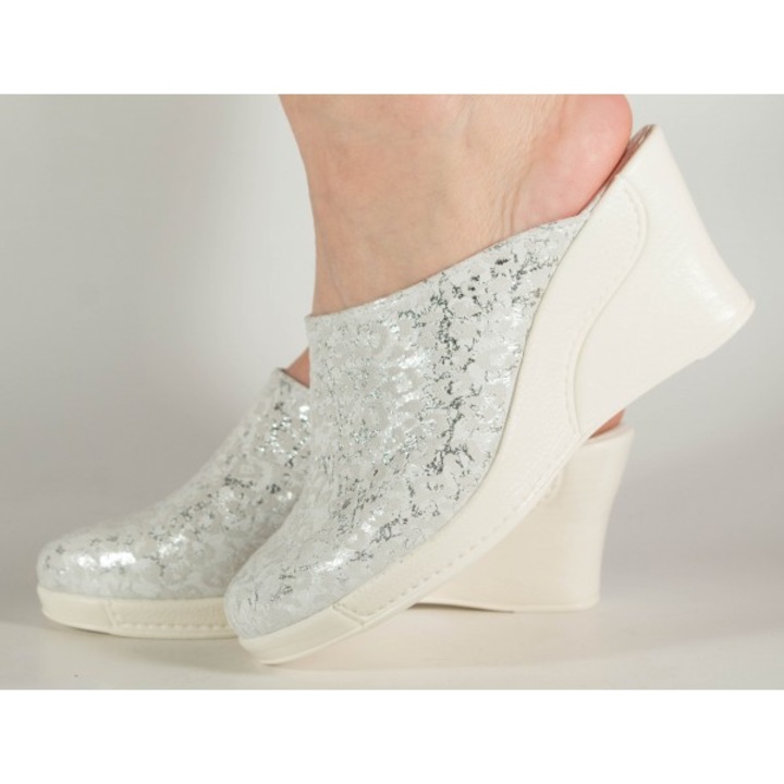 Saboti Alb cu argintiu cu platforma piele naturala sbm5, 36 EU - eMAG.ro