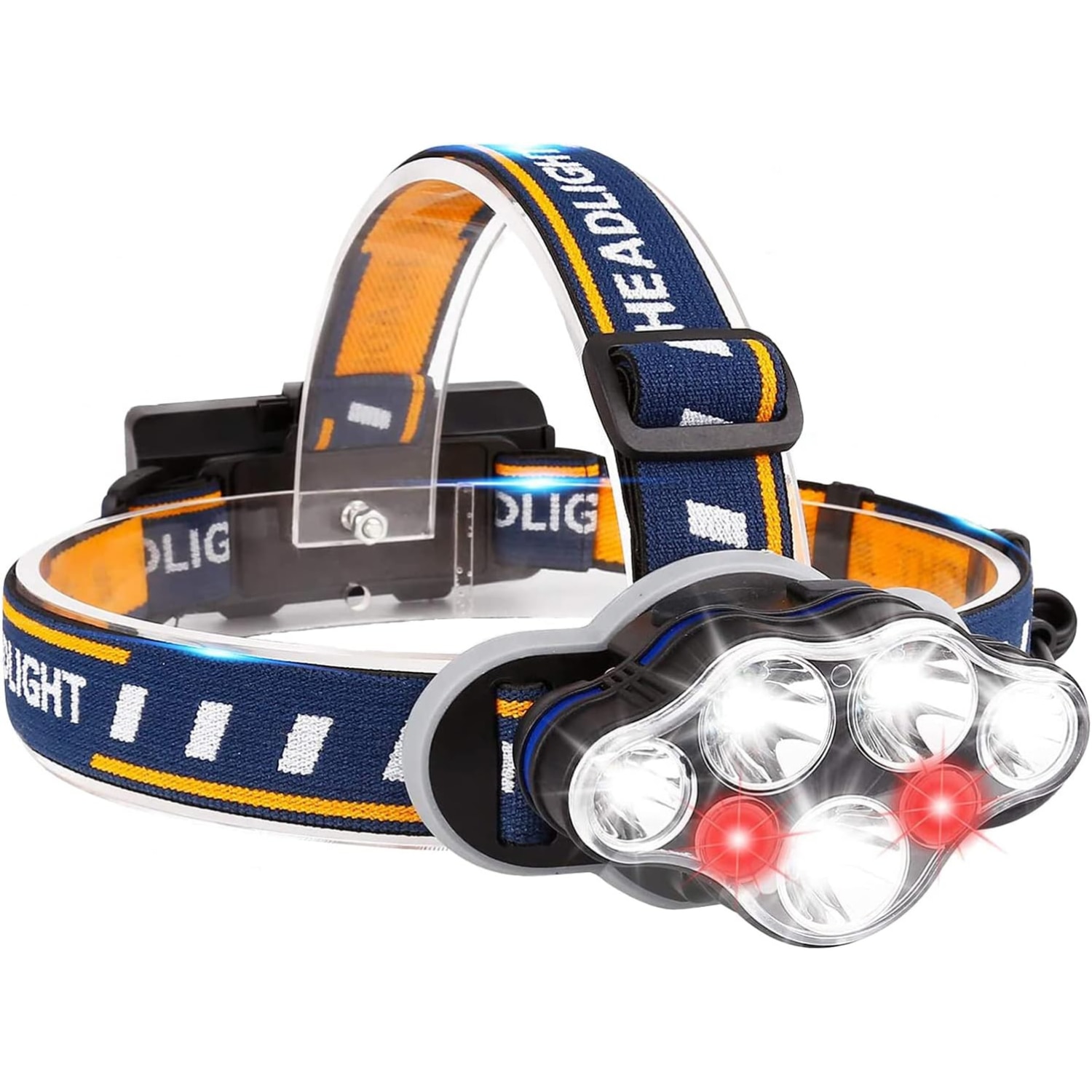 Lanterna pentru cap cu acumulator cu 5 LED-uri albe si 2 rosii, 12000 ...