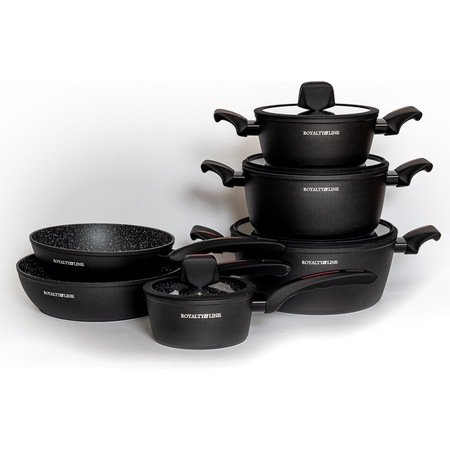 Set oale si tigaie Royalty Line, 10 piese, capac sticla invelis silicon ...