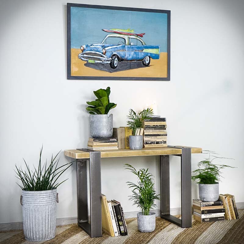 Consola, Lemn/otel, 60 x 100 cm, Gri/bej - eMAG.ro