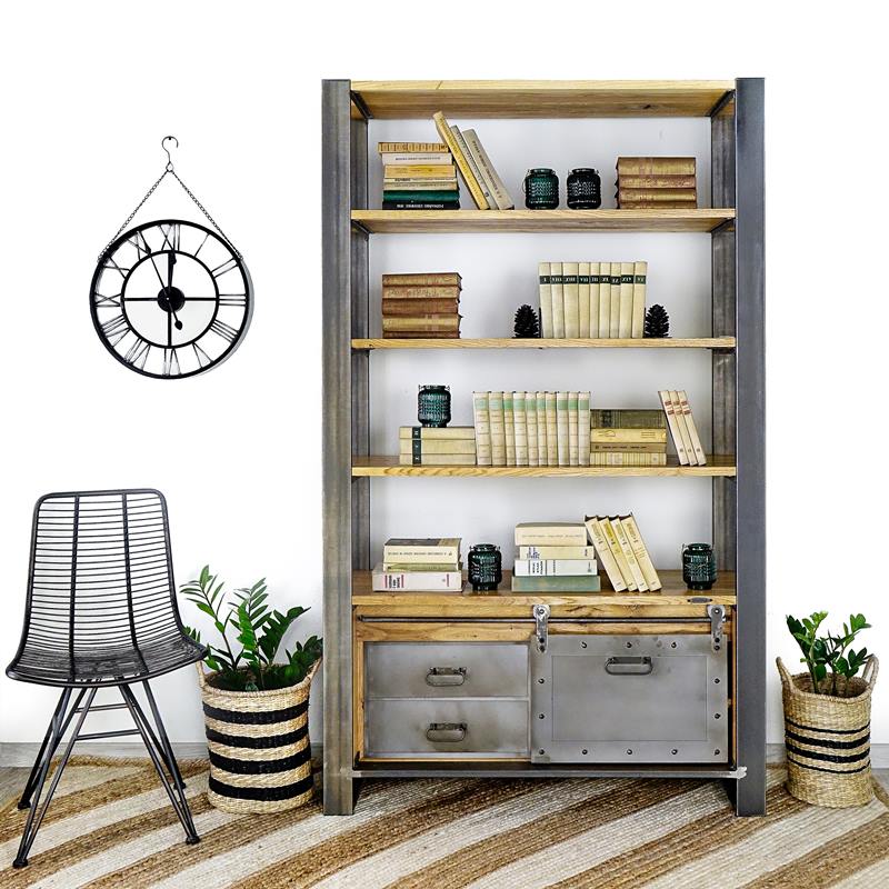 Biblioteca/raft, Lemn/otel, Gri/bej - eMAG.ro