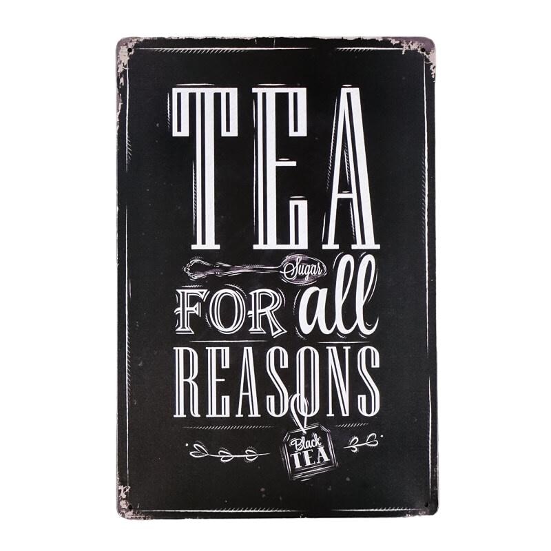 Placa decorativa, Metal, Tea for all reasons, Alb/Negru - eMAG.ro