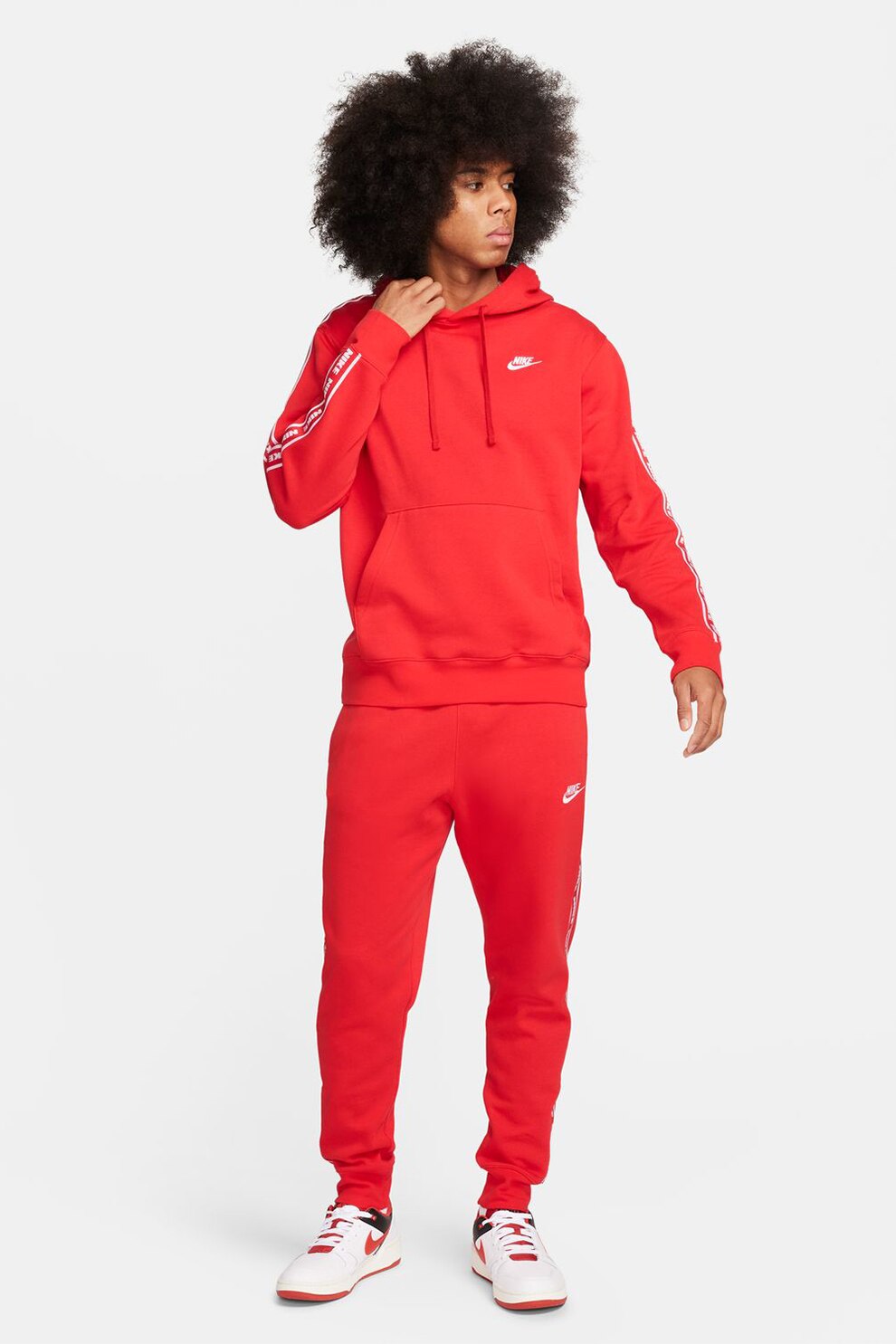 Nike, Trening cu gluga si benzi logo Club, Rosu, XL - eMAG.ro