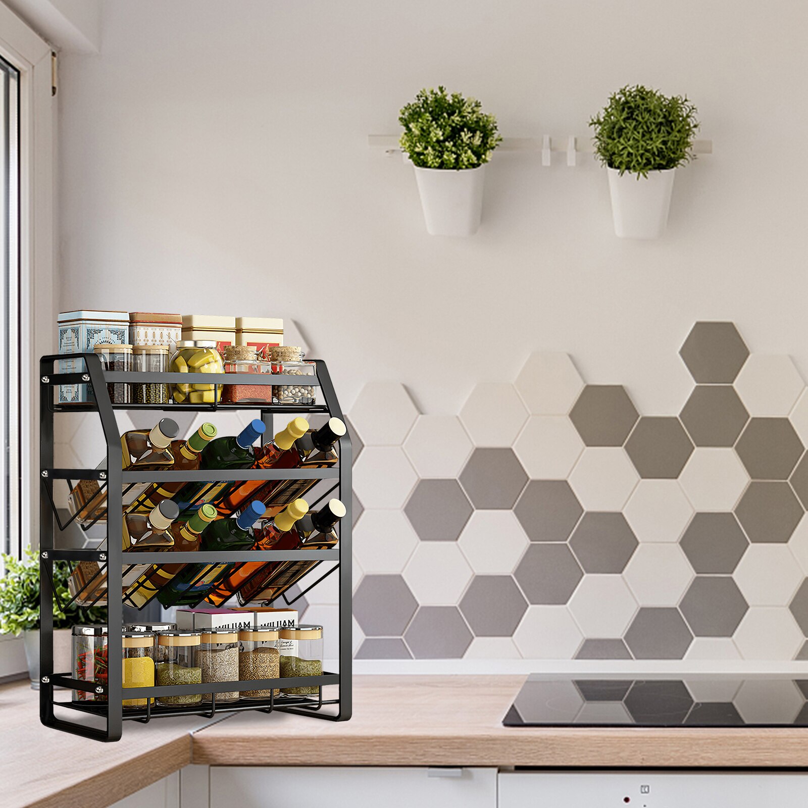 Froadp Raft pentru condimente cu 4 rafturi, Metal, Negru - eMAG.ro