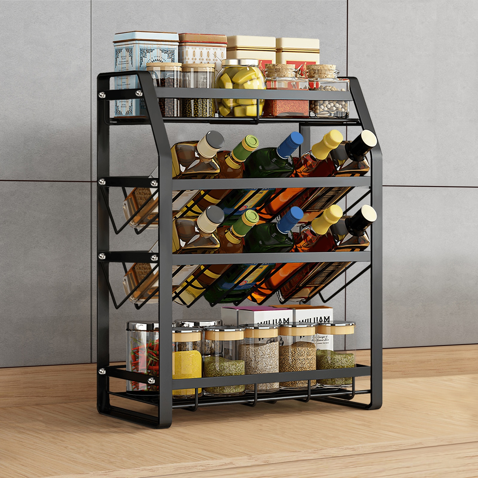 Froadp Raft pentru condimente cu 4 rafturi, Metal, Negru - eMAG.ro