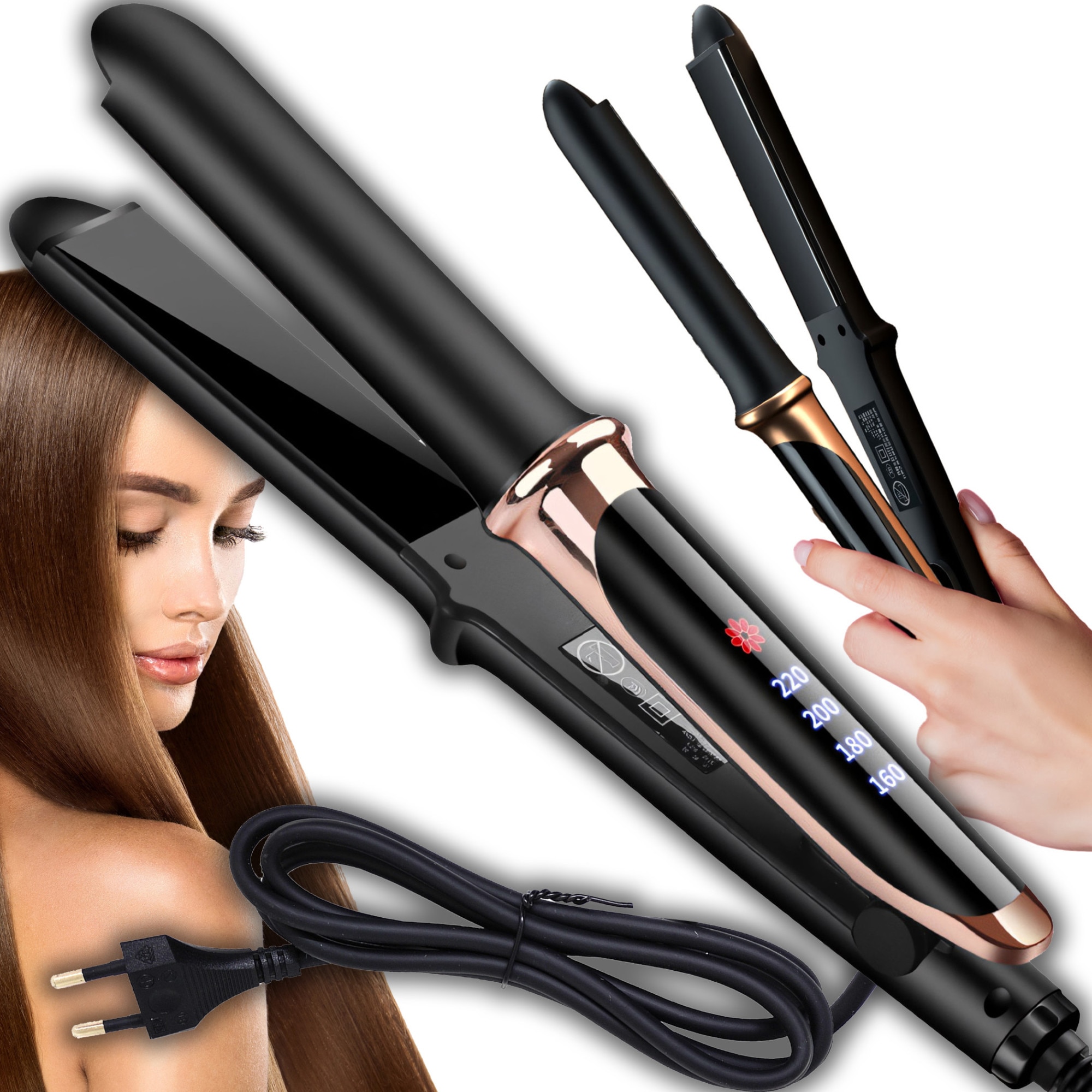 Placa de Indreptat Parul, 12 Setari Temperatura, 160-220°C, Invelis ...