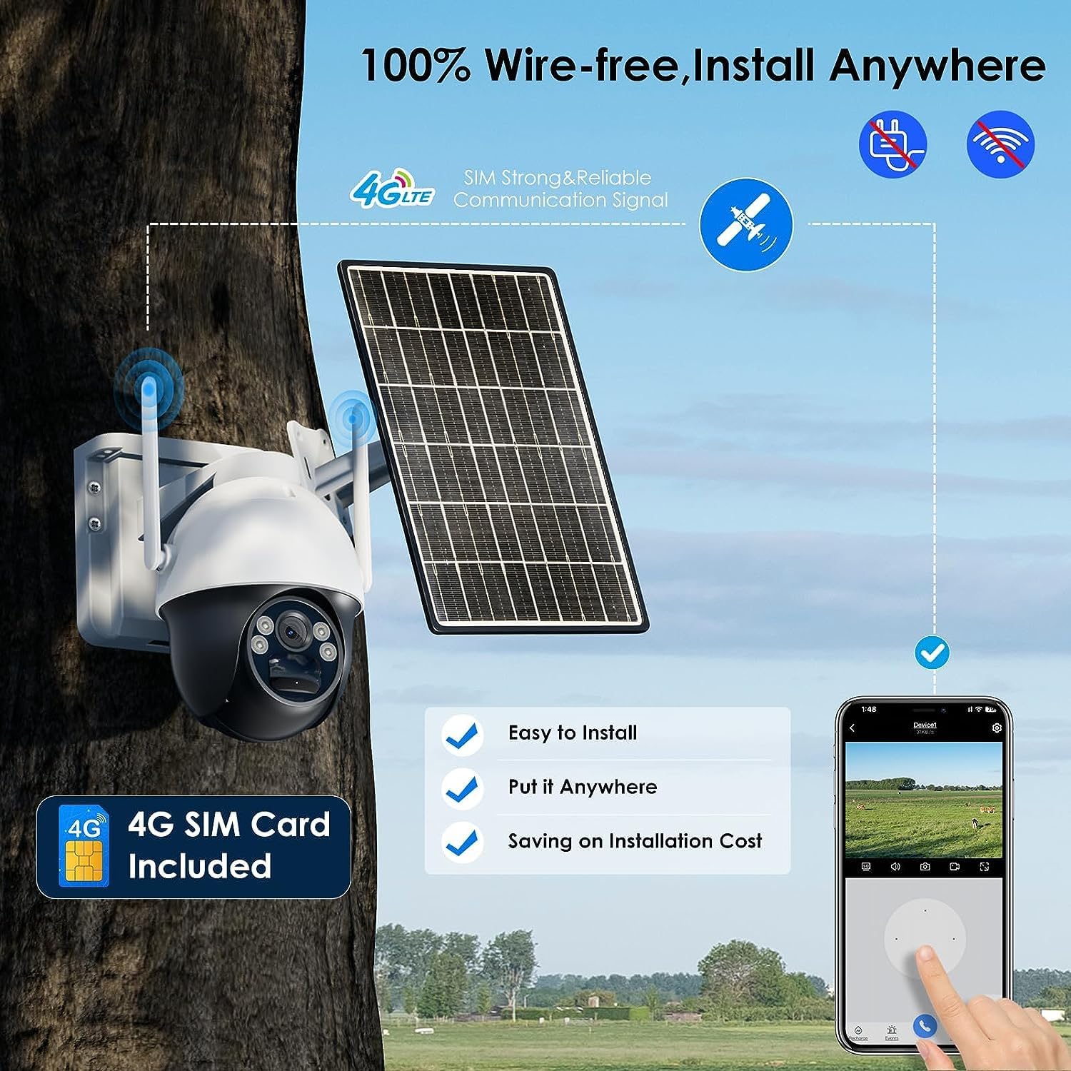 Camera Supraveghere video cu SIM, conexiune 4G, 4MP 2560x1440 cu panou ...