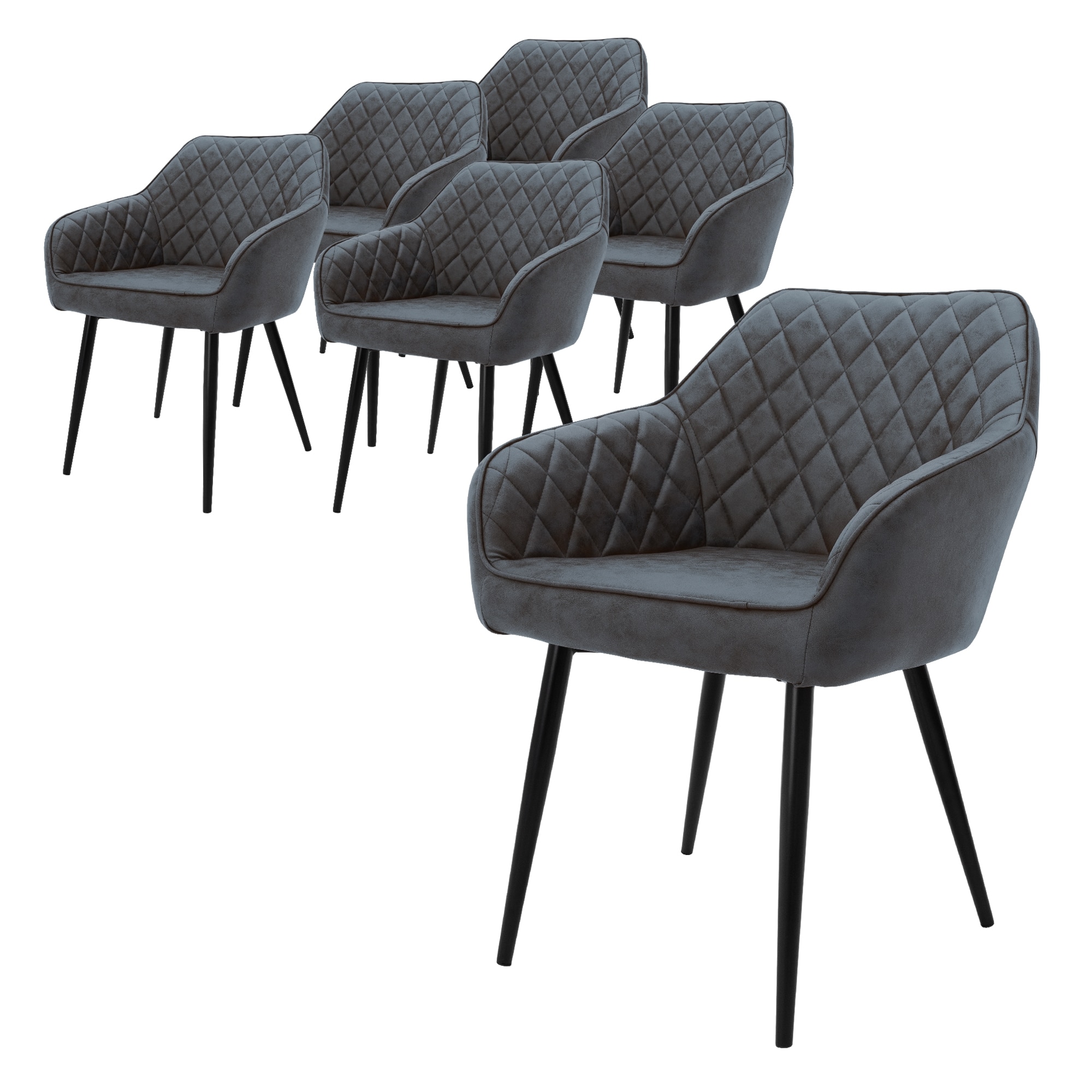 Set de 6 scaune de sufragerie, ML-Design, piele sintetica PU, antracit ...
