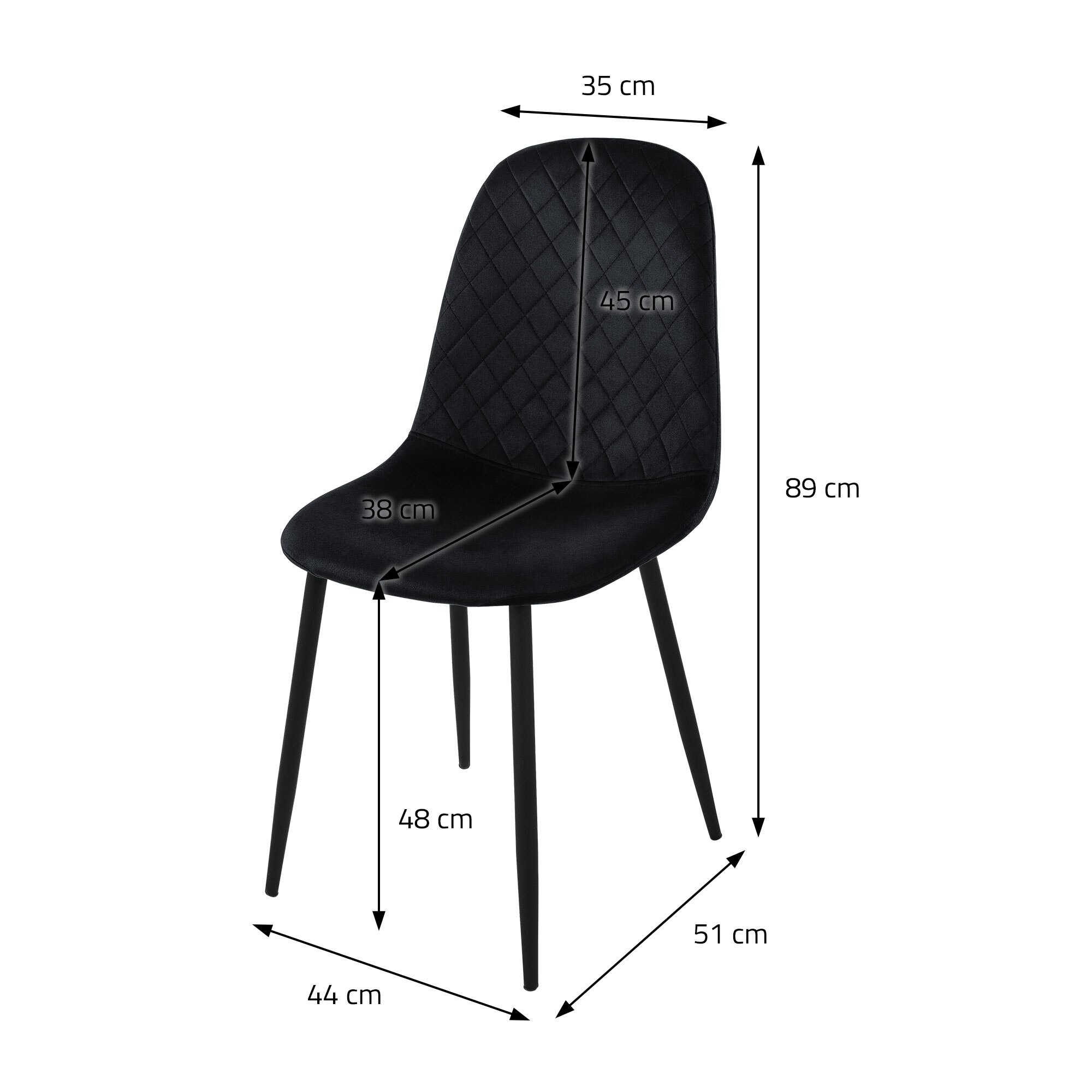 Set 4 scaune dining / living ML-Design, catifea, negru, 44 x 51 x 89 cm ...