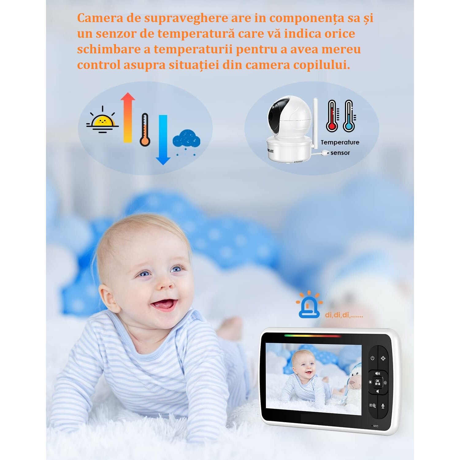 Camera de Supraveghere Bebelusi, Audio-Video, Display de 5 INCH, Vedere ...