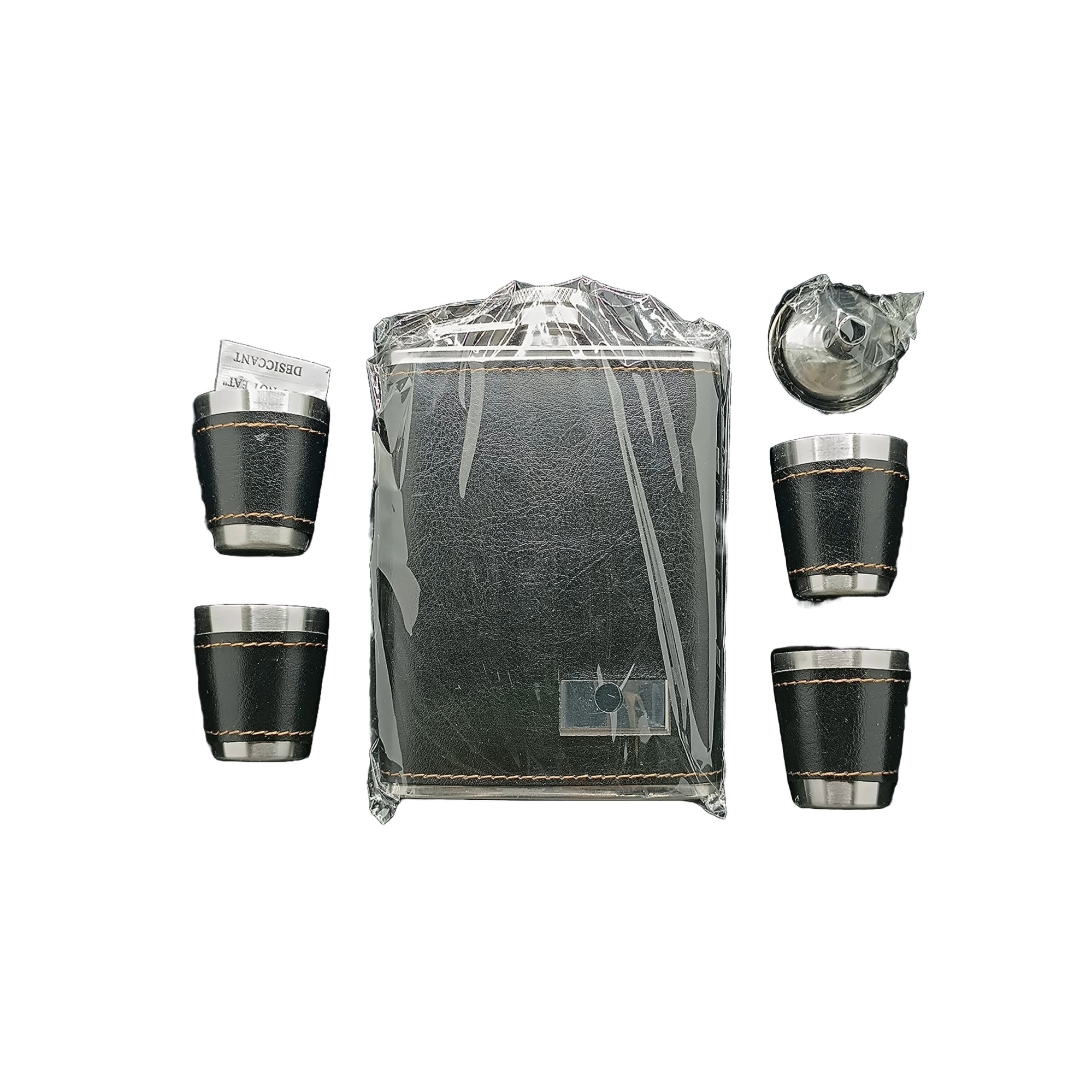 Set Plosca Alcool, Palnie, 4 Pahare Black Leather - eMAG.ro