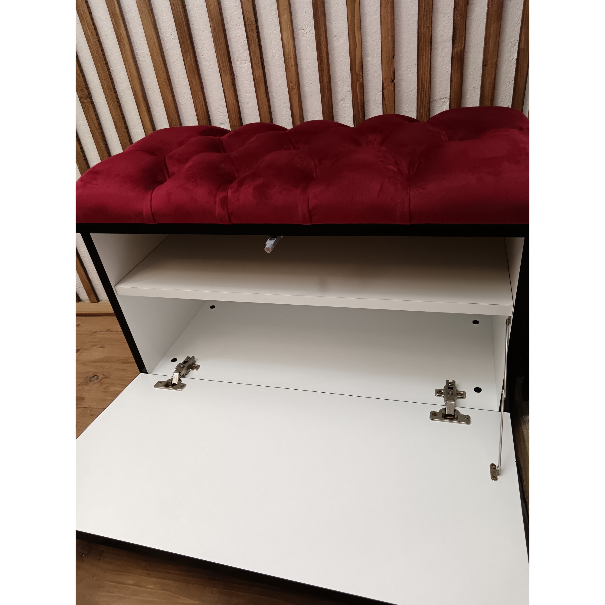 Pantofar tapitat, MDF Negru Lucios MG, Burgundy, 80x32x48 cm - eMAG.ro