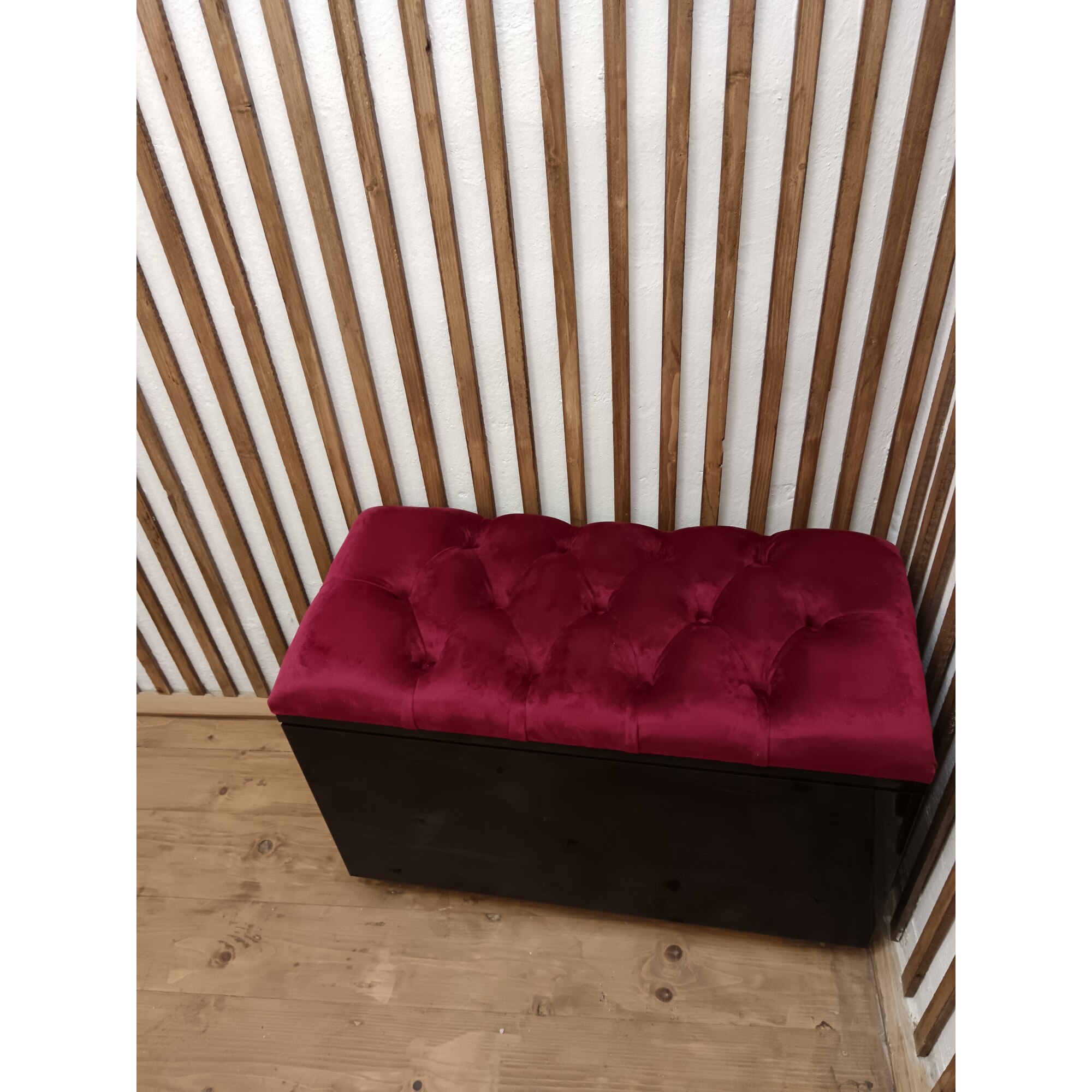 Pantofar tapitat, MDF Negru Lucios MG, Burgundy, 80x32x48 cm - eMAG.ro