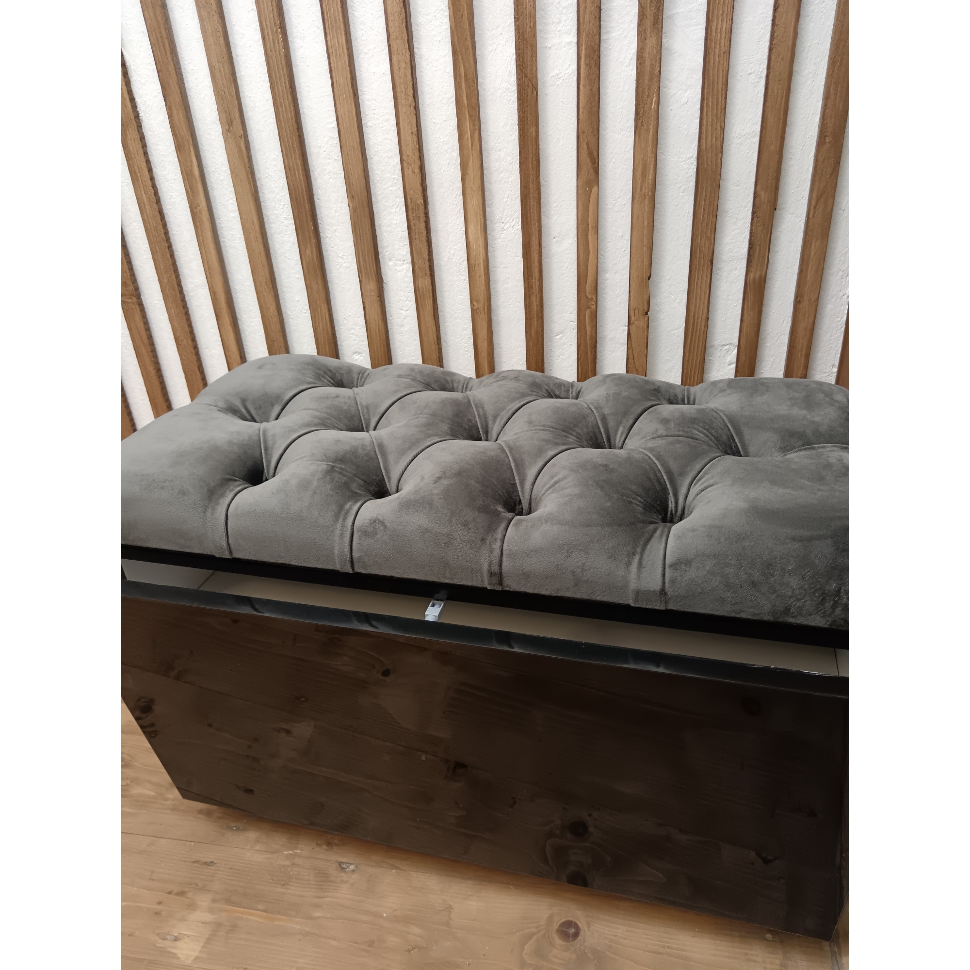 Pantofar tapitat, MDF Negru Lucios MG, Gri Antracit, 70x32x48 cm - eMAG.ro