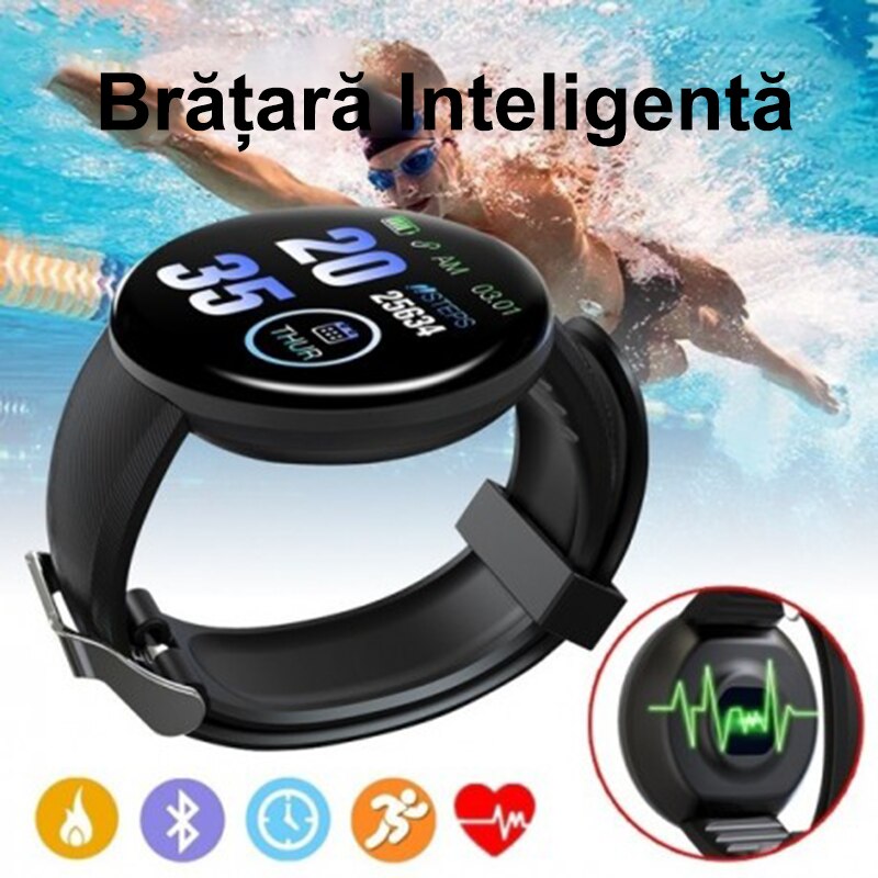 Ceas smartwatch fitness D18, Display 1, 44 inch, Macaron Fitness ...