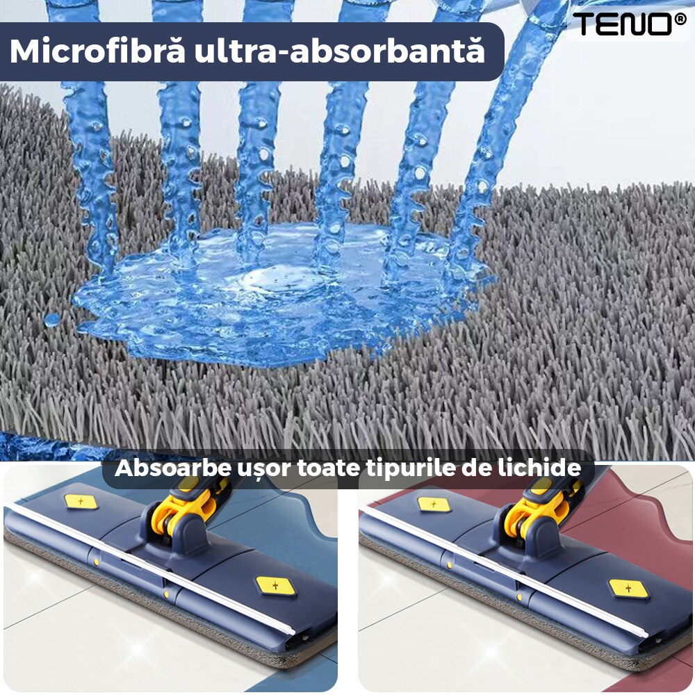Mop cu Cap Dreptunghiular Teno®, rotire 360 grade, telescopic, curatare ...