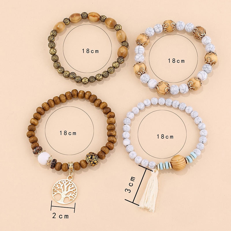 Set 4 bratari cu margele, Sunmostar, Lemn, Multicolor - eMAG.ro
