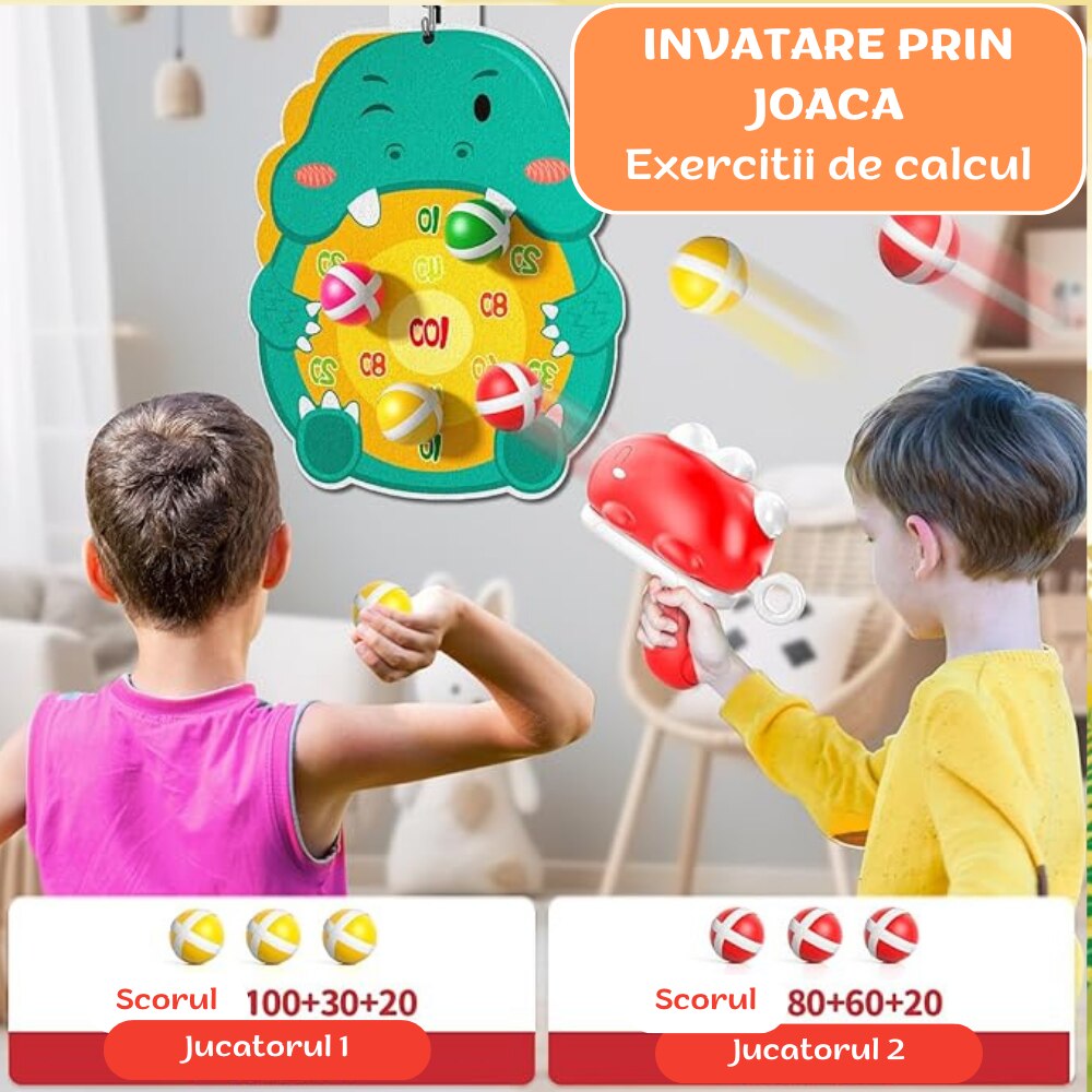 Darts pentru copii, tinta si pistol model dinozar, jucarie interactiva ...