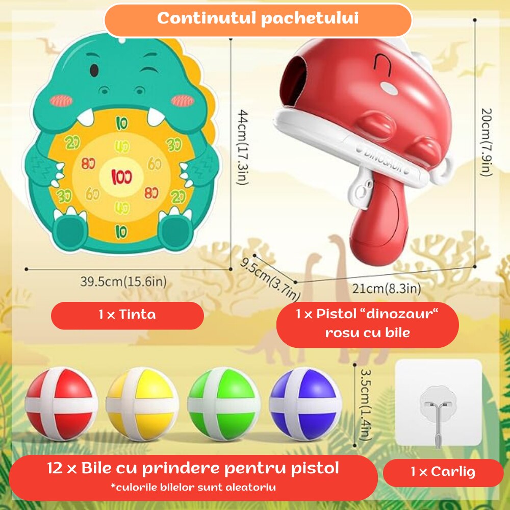 Darts pentru copii, tinta si pistol model dinozar, jucarie interactiva ...