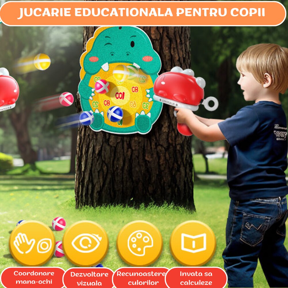 Darts pentru copii, tinta si pistol model dinozar, jucarie interactiva ...
