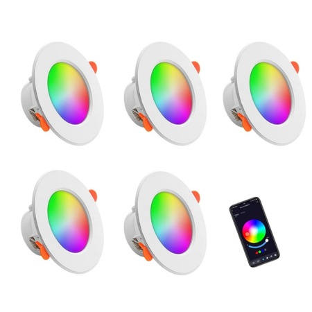 Set 5 Spot-uri RGB+CCT cu Led Inteligent Incastrat, 15W, Tuya, Control ...