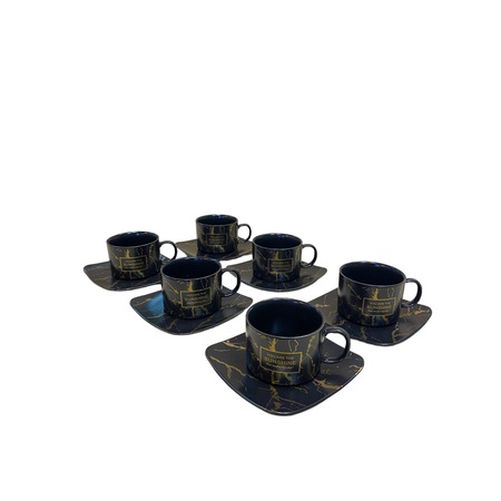 Set cesti cafea negru cu insertii aurii, 6 cesti si 6 farfurioare - eMAG.ro