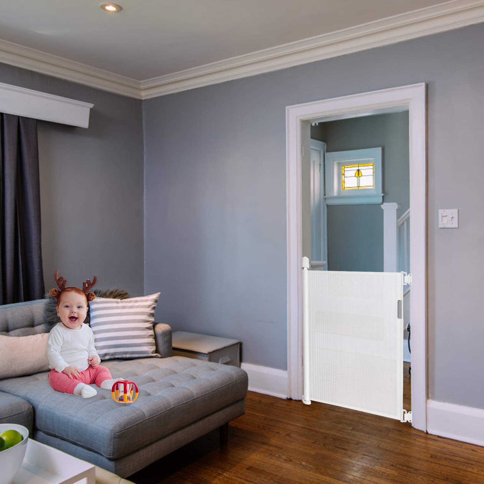 Poarta retractabila pentru scari, Froadp, PVC, Alb - eMAG.ro