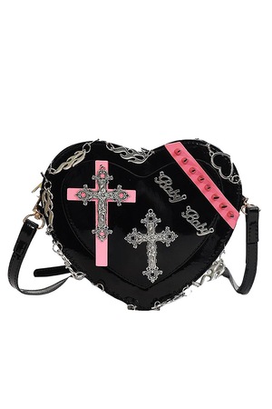 Geanta in forma de inima, gotica, din piele ecologica, neagra, cu ...