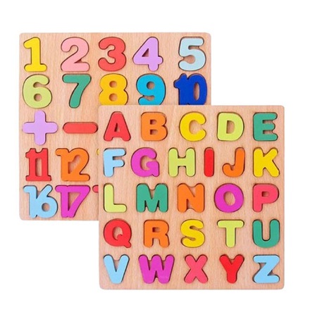Set 2 puzzle-uri educative pentru copii, LLWL, Lemn, Multicolor - eMAG.ro