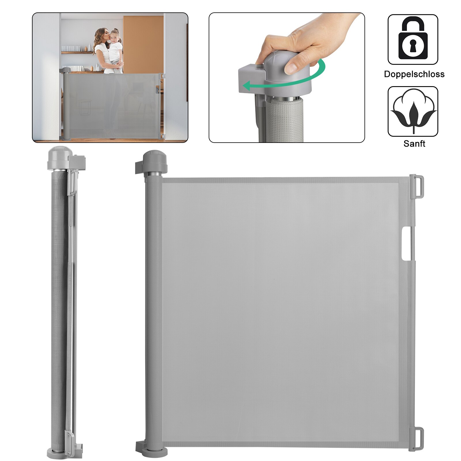 Poarta retractabila pentru scari, Froadp, PVC, Gri - eMAG.ro