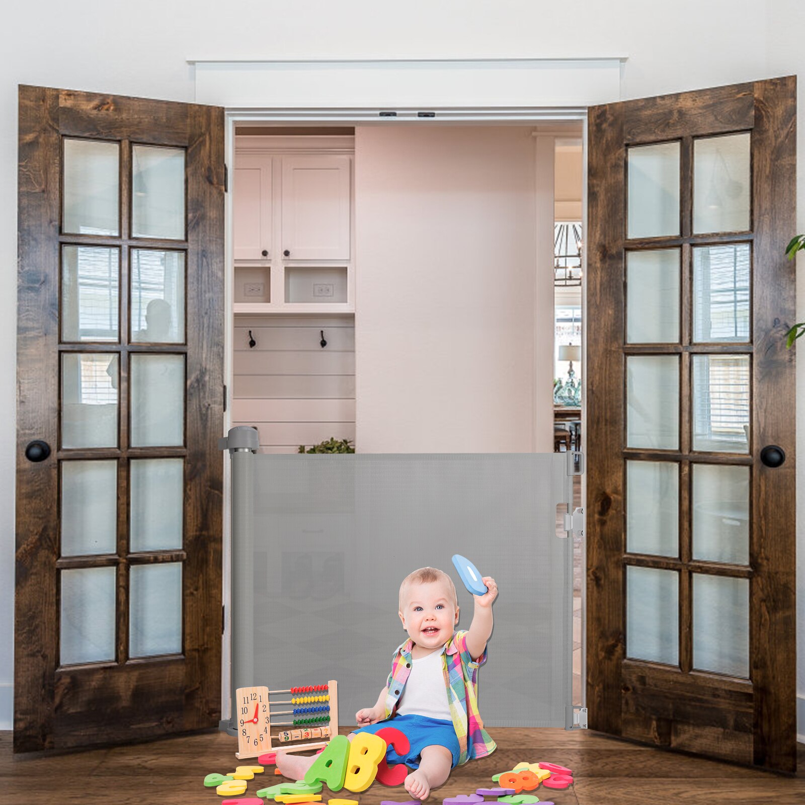 Poarta retractabila pentru scari, Froadp, PVC, Gri - eMAG.ro