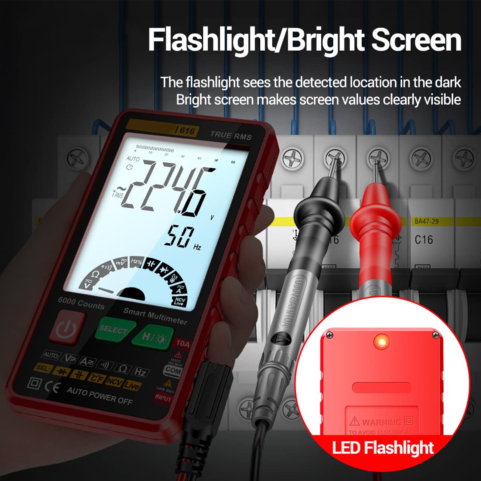 Multimetru smart digital, NUODWELL, Masoara curent DC/AC, Voltaj ...