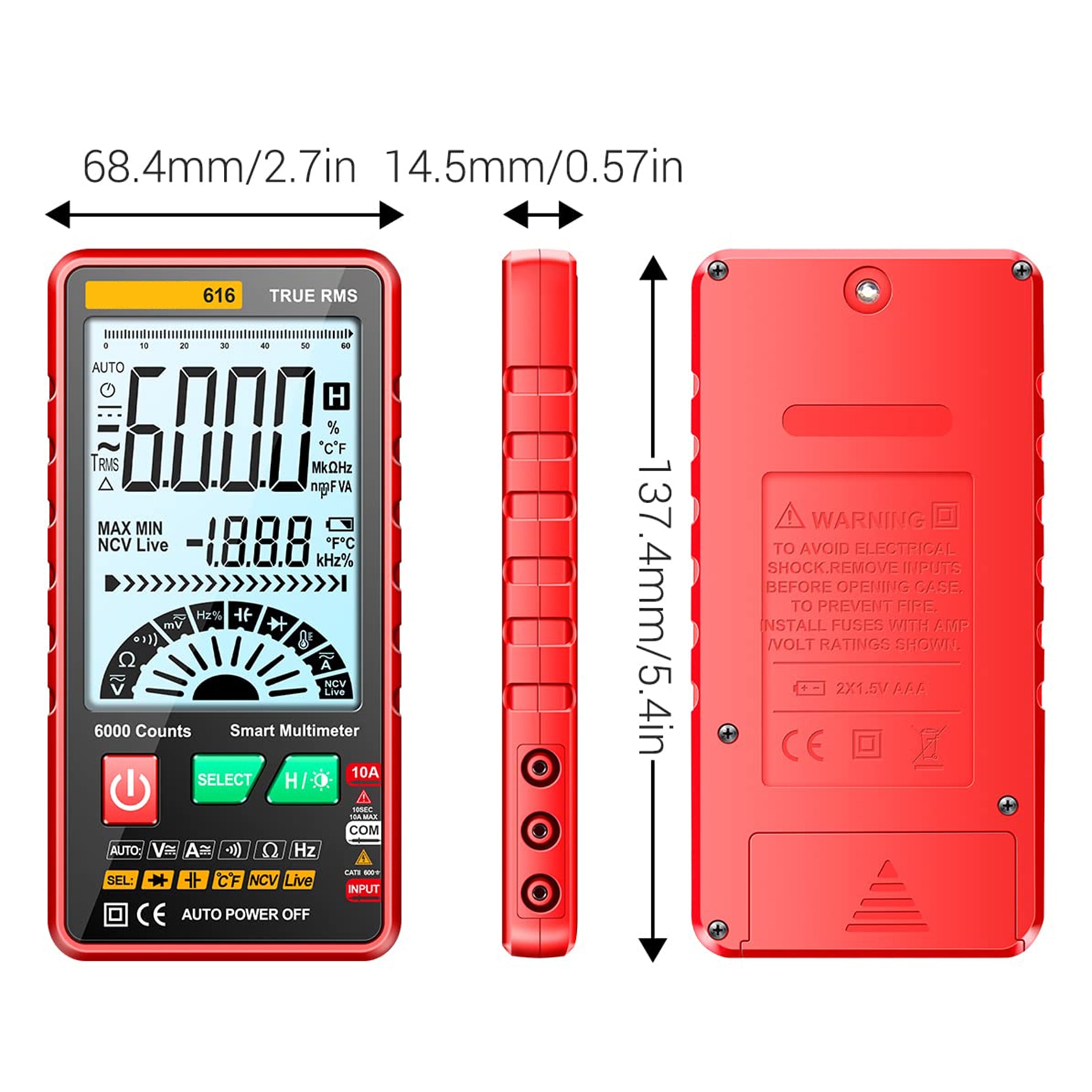 Multimetru smart digital, NUODWELL, Masoara curent DC/AC, Voltaj ...