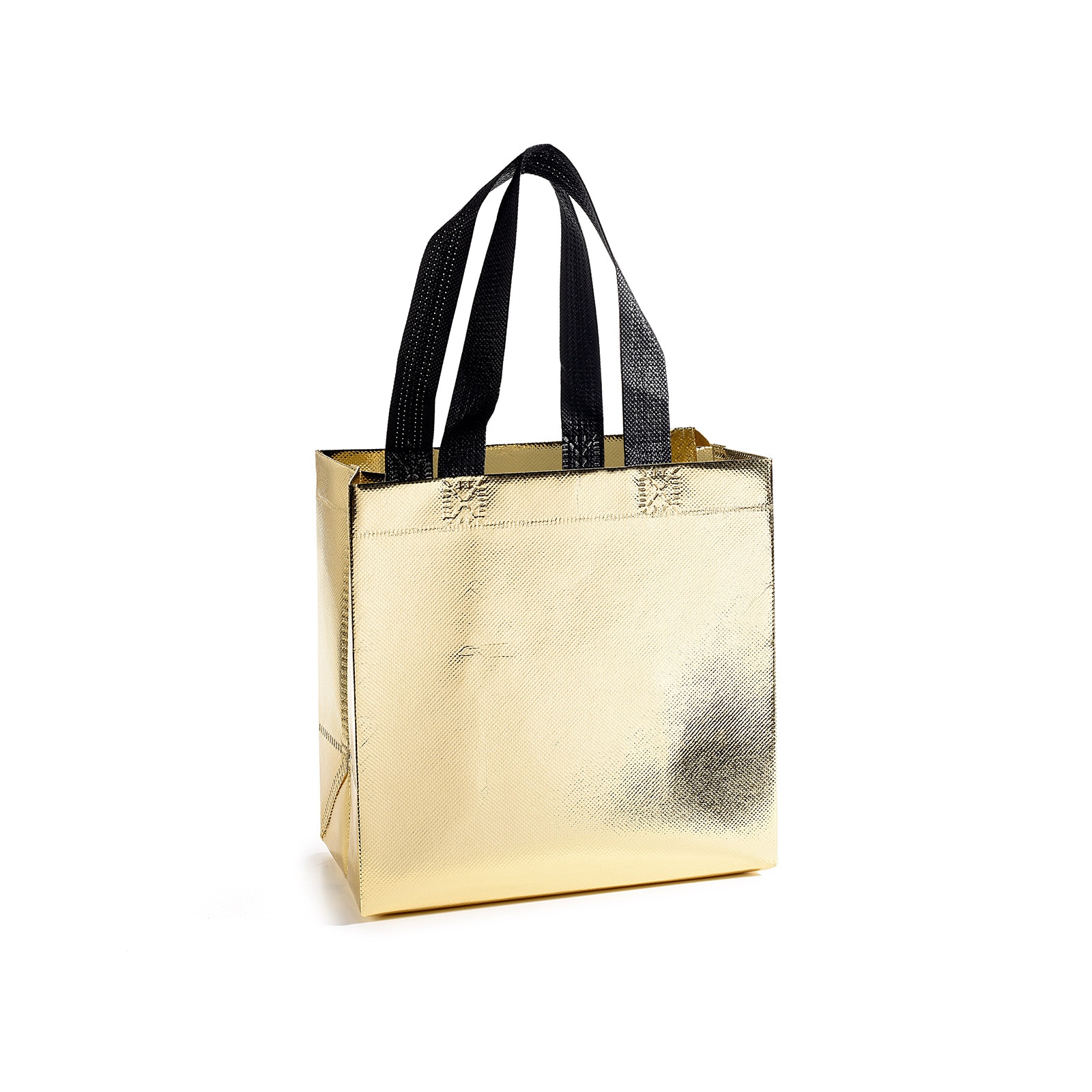 Sacosa cadou din material netesut, auriu, cu manere lungi, 21x12x21 cm ...