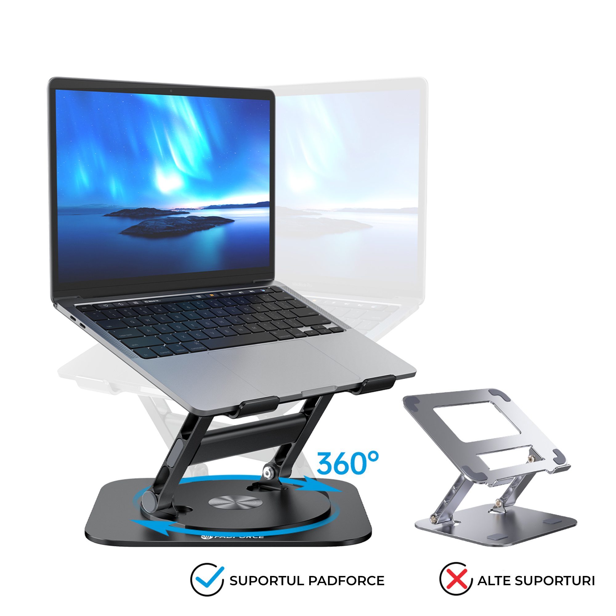 Suport laptop PadForce®, 11-17" inch, Rotire 360°, Ajustabil pe ...