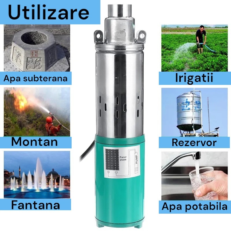 Pompa apa submersibila pentru panou fotovoltaic, material otel ...