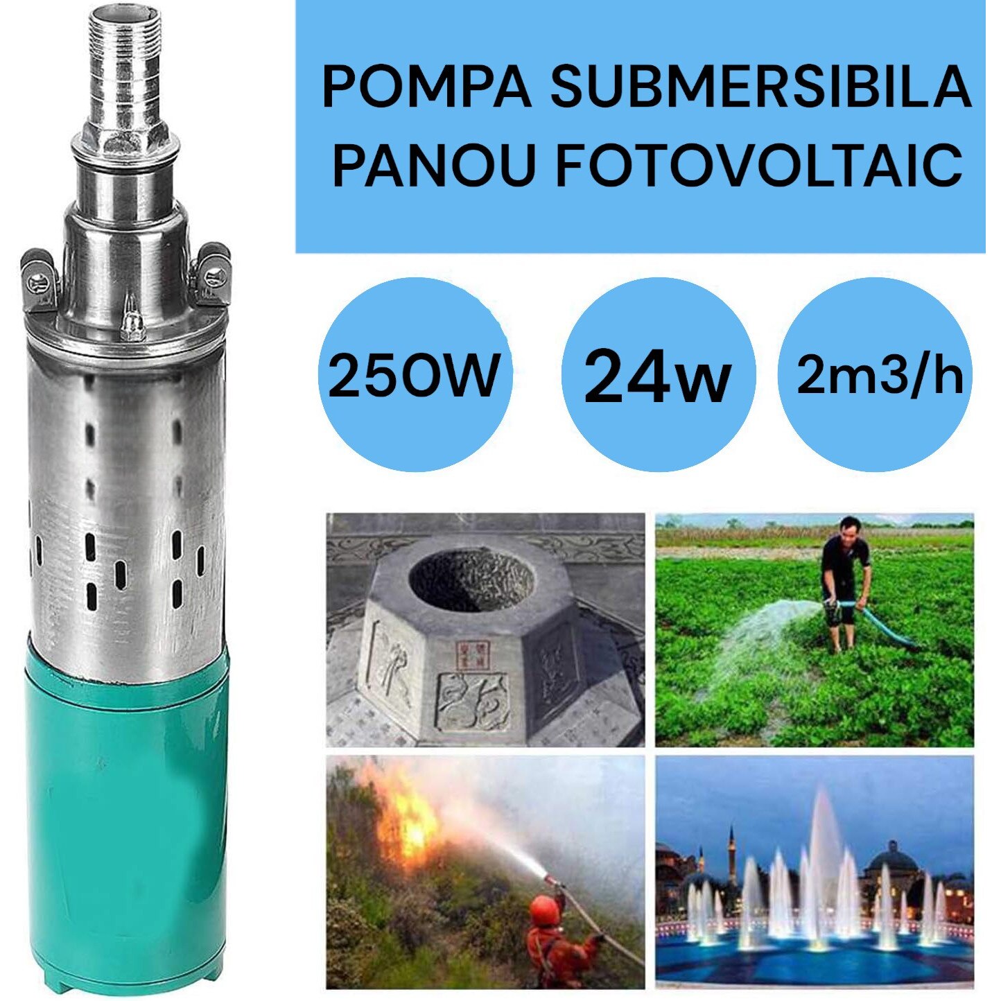 Pompa apa submersibila pentru panou fotovoltaic, material otel ...