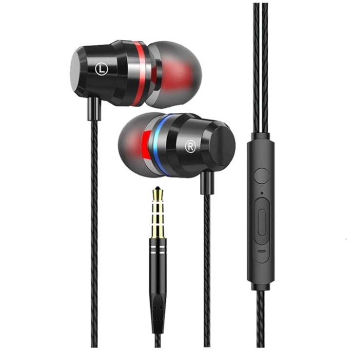 Casti cu fir, 3.5 mm, Negru - eMAG.ro