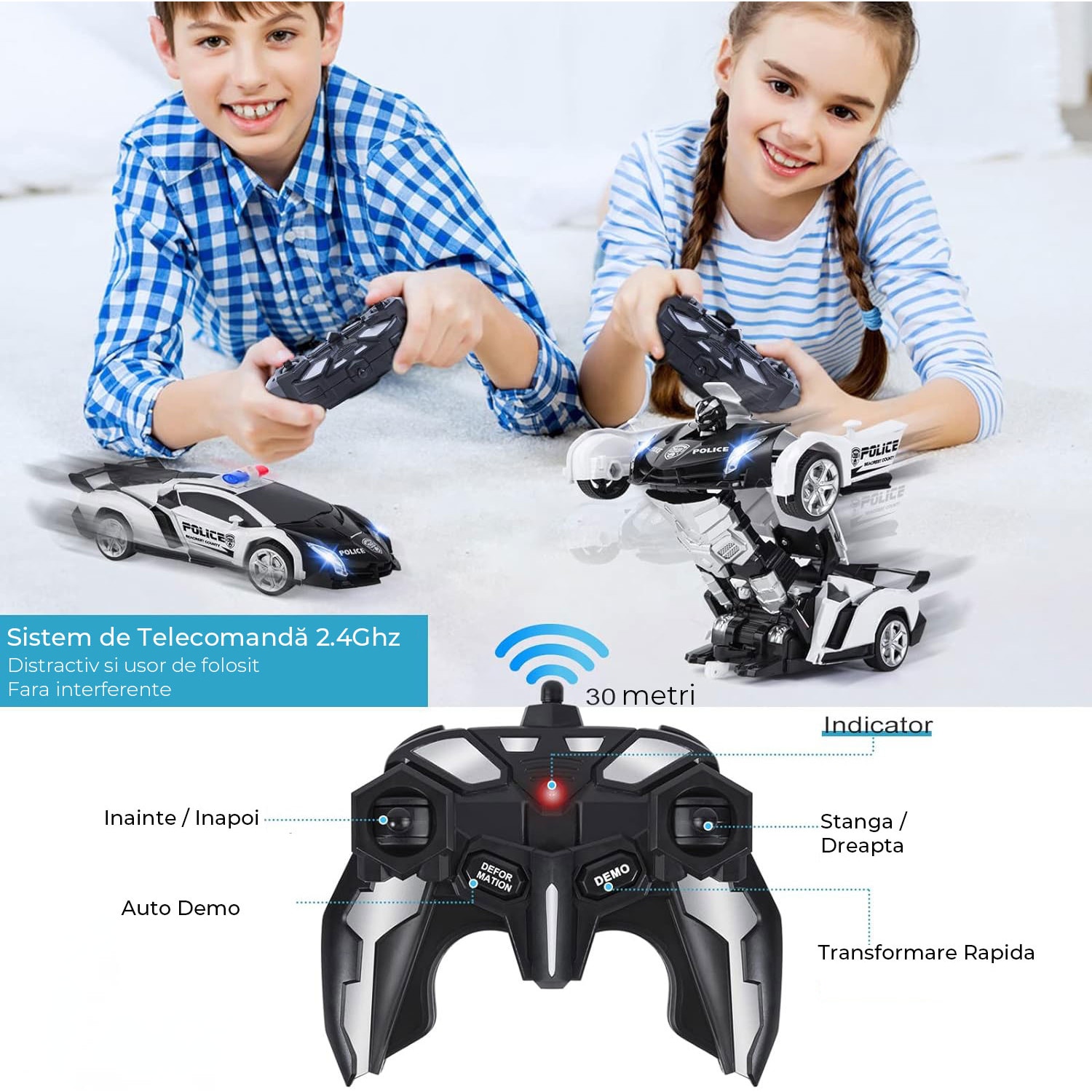 Jucarie Transformer, Masina Telecomandata 2-in-1 pentru Copii de 6-10 ...