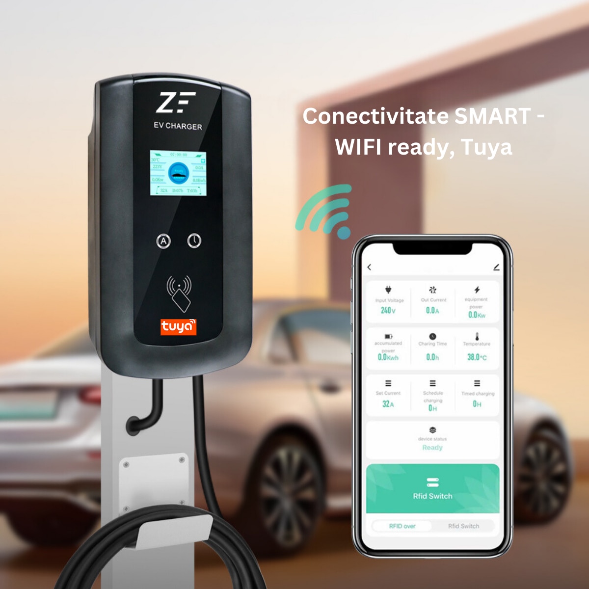 Intelligens fali/pólus töltőállomás, 220V, Tuya, elektromos/hibrid autó ...