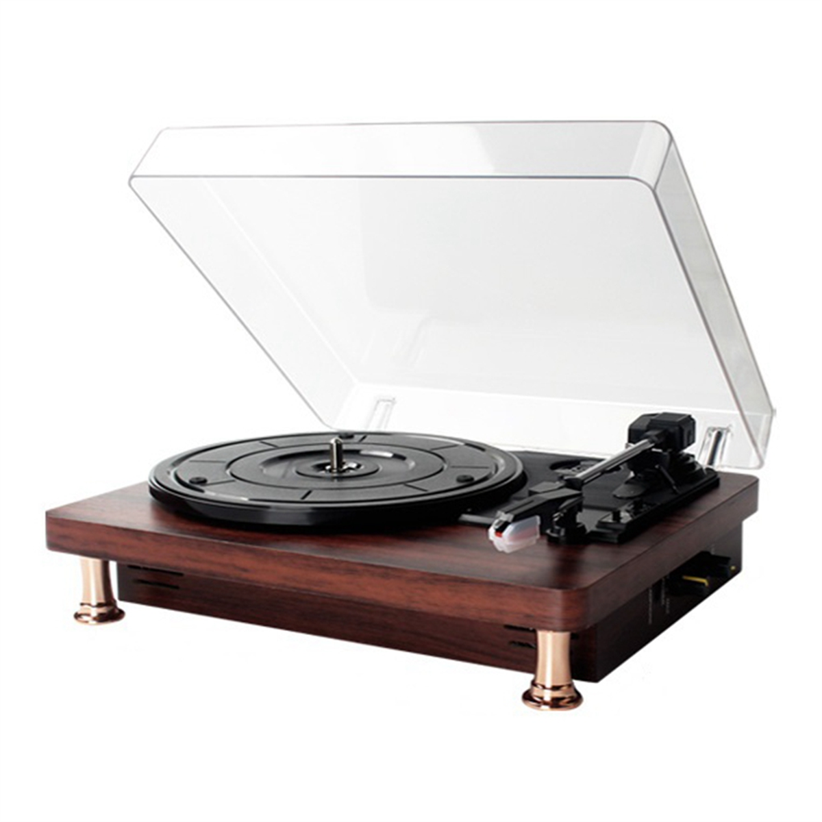 Pick-up retro de vinil cu capac, Qtmnekly, PVC/Lemn, Maro - eMAG.ro