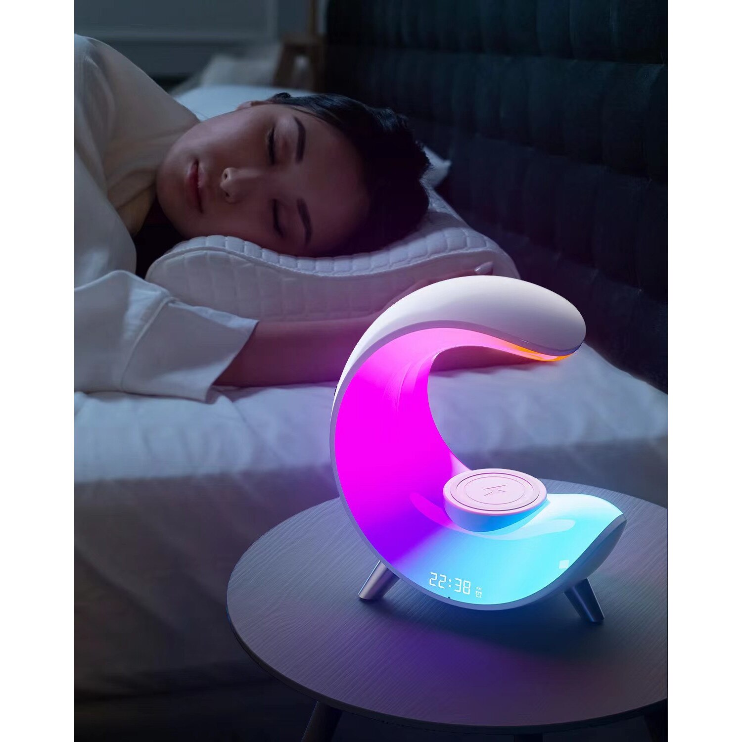 Lampa Smart LED RGB Multifunctionala si Incarcator Wireless 15W VENTLEX ...