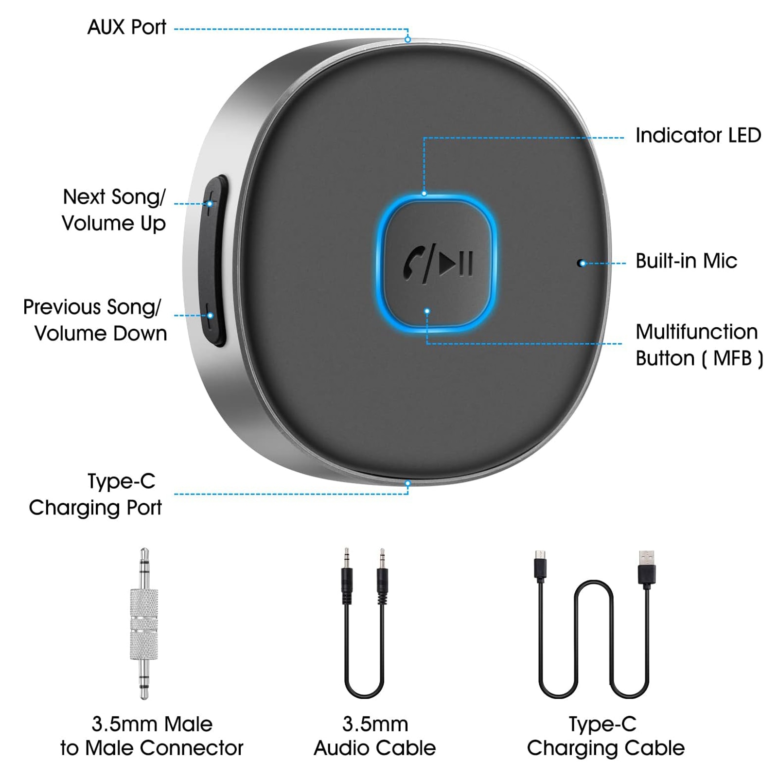 Adaptor bluetooth receiver audio, NUODWELL, Bluetooth 5.0, Autonomie 10 ...